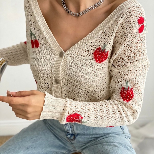 Strawberry Cardigan - Etsy