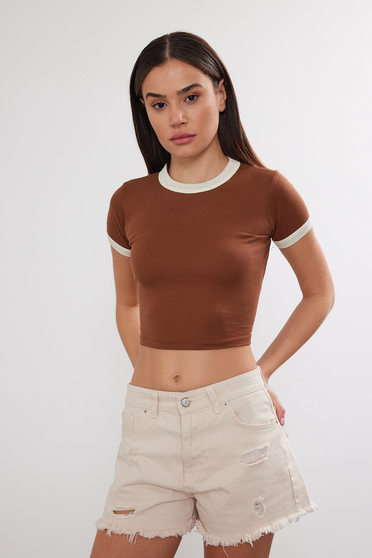 Blank Cotton Crop Top Short Sleeve Cropped T Shirt Custom Crop Tops