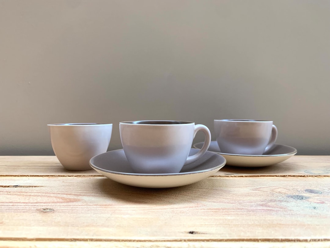 Pair of Vintage Poole Pottery Mushroom and Sepia Twintone Small Coffee ...