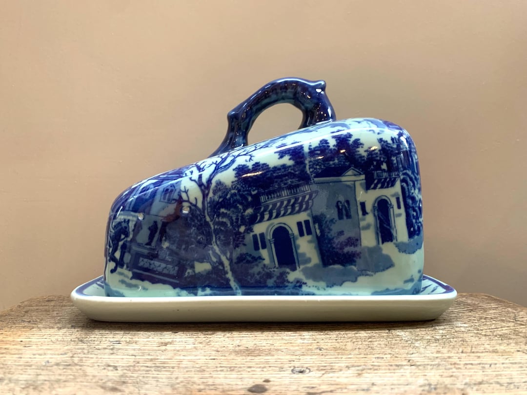 Antique Victoria Ironstone Cheese Dome: Flow Blue & White Butter Dish ...