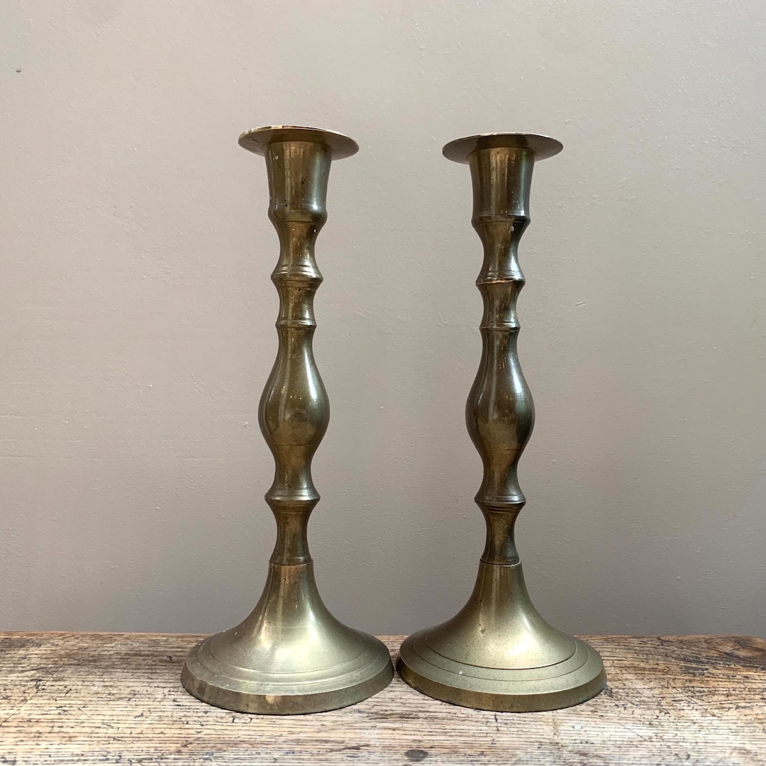 Pair of Indian Brass Candlesticks - Etsy