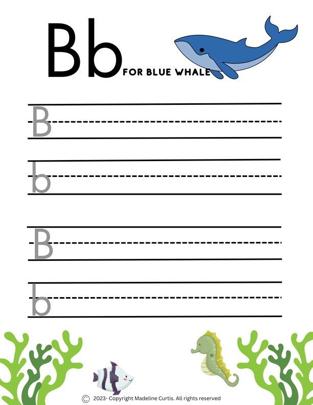 Under the Sea With B Alphabet Worksheet - Etsy