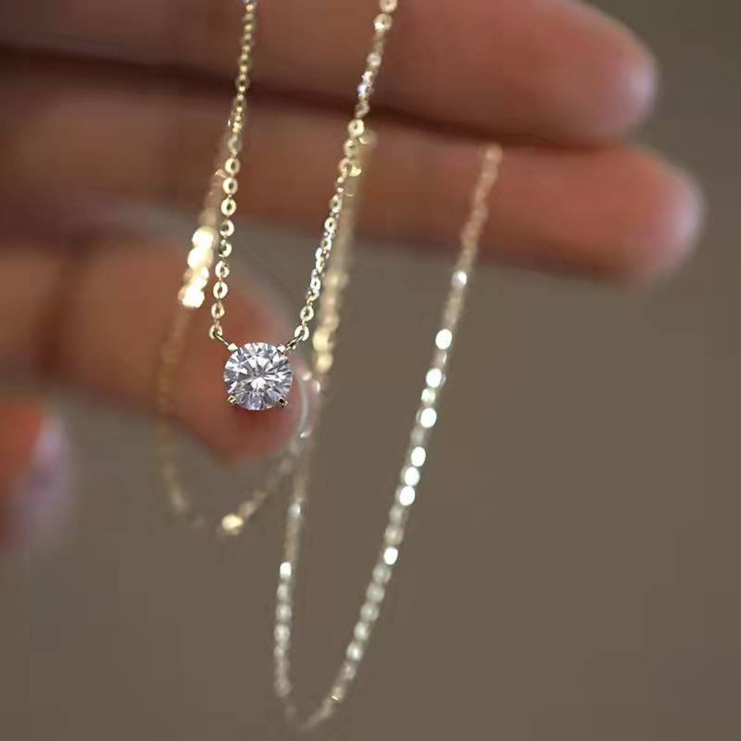 14K Gold CZ Diamond Crystal Necklace for Women 925 Sterling - Etsy