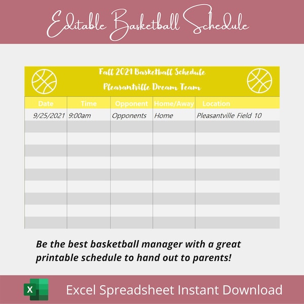 Basketball Schedule Template - Etsy
