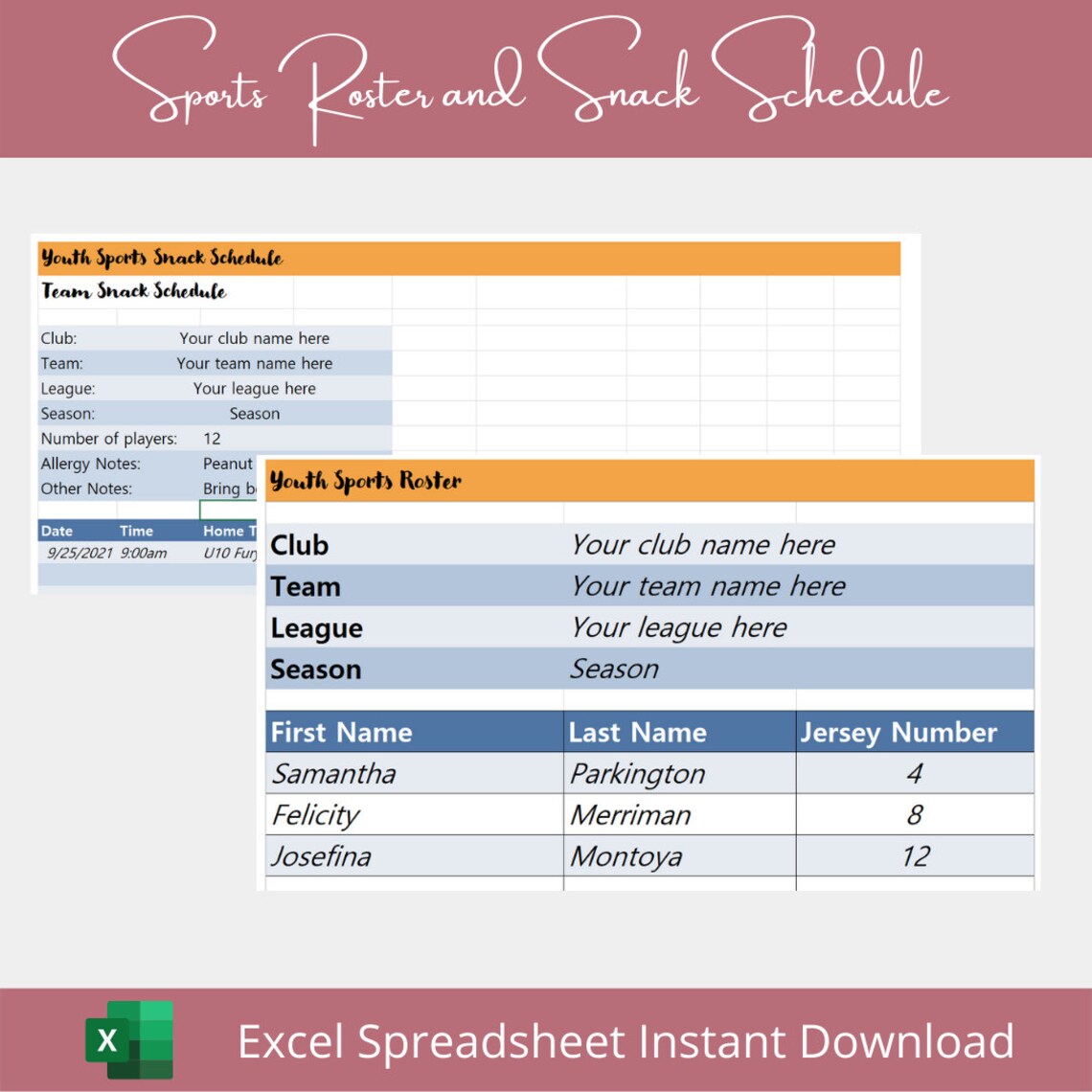 Sports Team Roster and Snack Schedule Bundle - Etsy