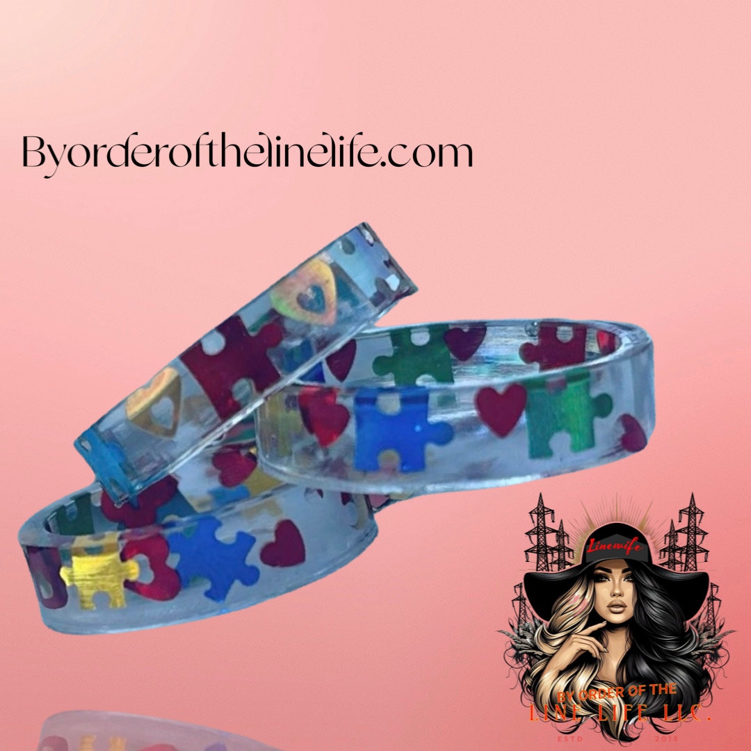 Autism Puzzle & Hearts Resin Ring Flat LOVE AUTISM Autism Awareness Be ...