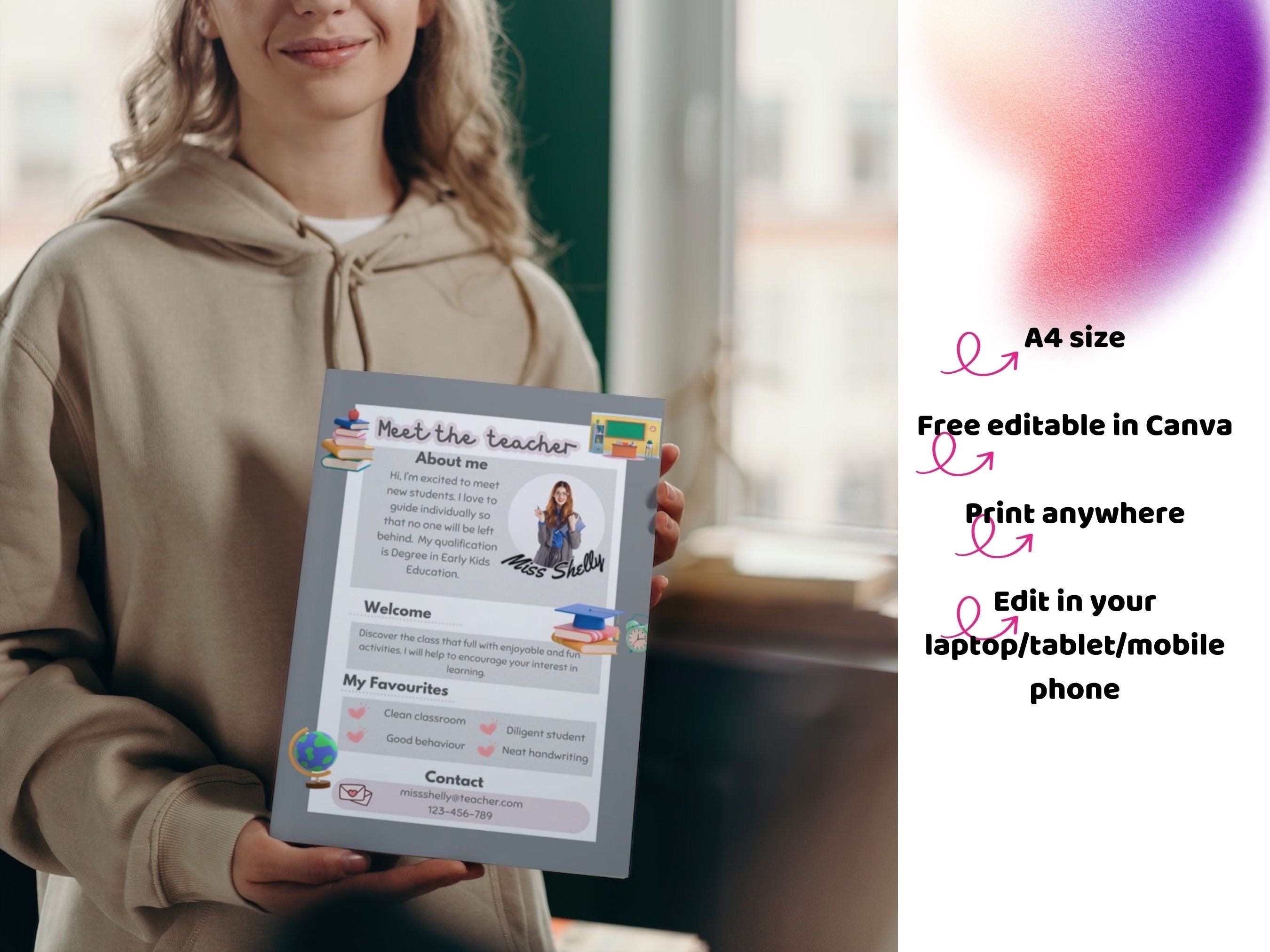 Printable Meet the Teacher Template Editable in Canva A4 Back to School ...