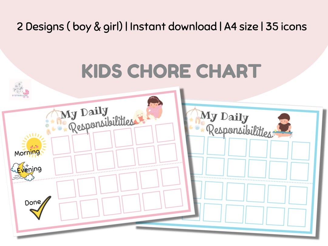 Cute Chore Chart Daily Responsibilities With Icons Printable Daily ...