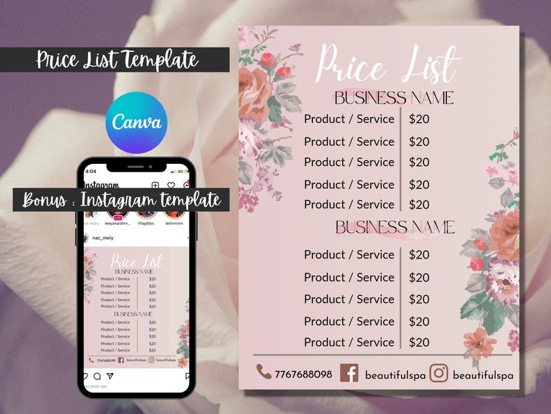 Price List Template Instagram Template Price List Service - Etsy
