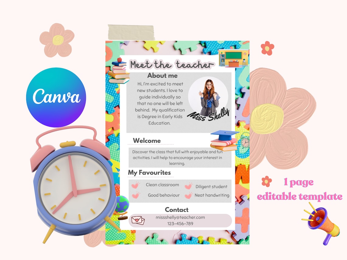 Printable Meet the Teacher Template Editable in Canva A4 - Etsy