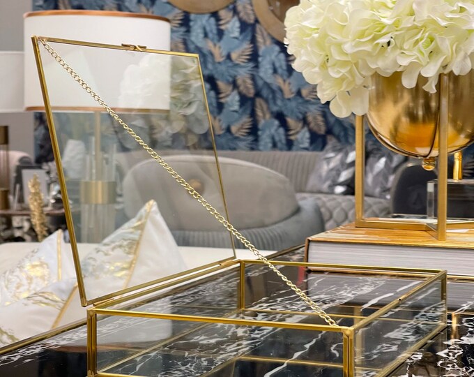 Rectangular Glass Box Wedding Card Box With Lock for Cosmetic Jewelry ...