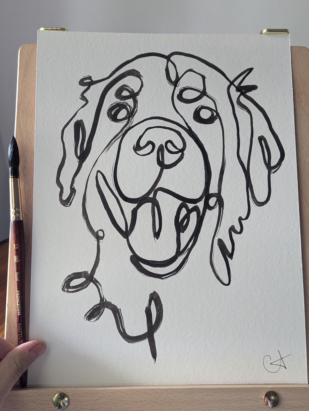 Original One Line Golden Retriever Ink Painting / Dog One Line Art ...
