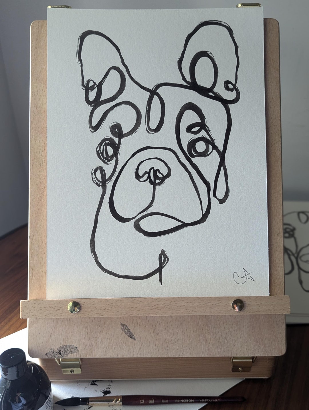 Original One Line Frenchie Ink Painting / Dog One Line Art / Minimalist ...