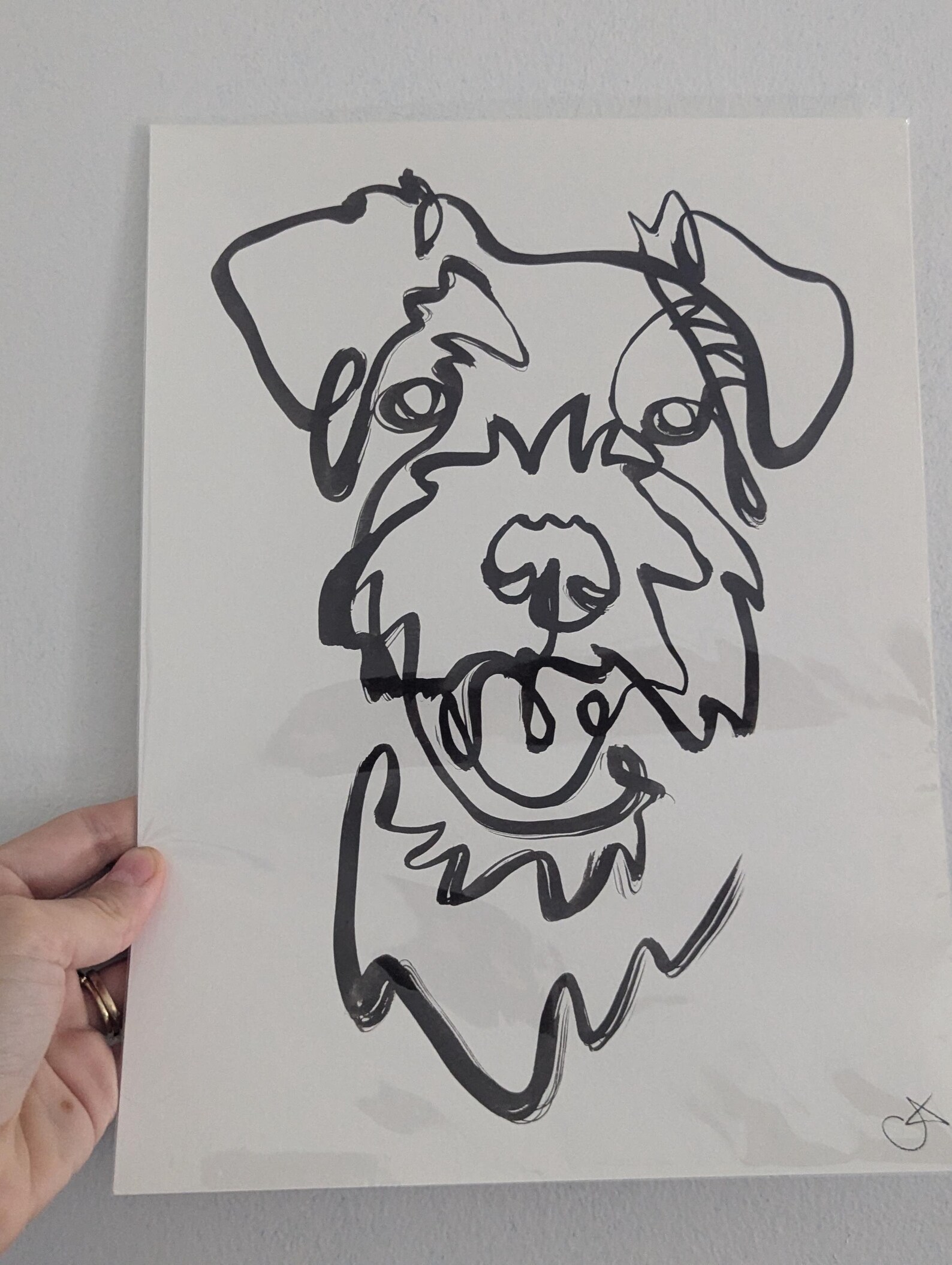 Schnauzer One Line Ink Art / Abstract Dog Ink Painting / Dog One Line ...