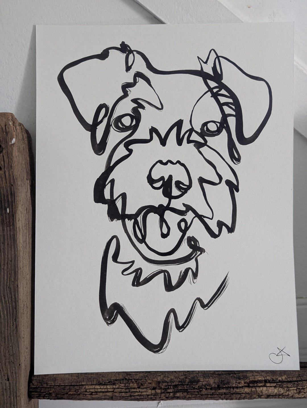 Schnauzer One Line Ink Art / Abstract Dog Ink Painting / Dog One Line ...