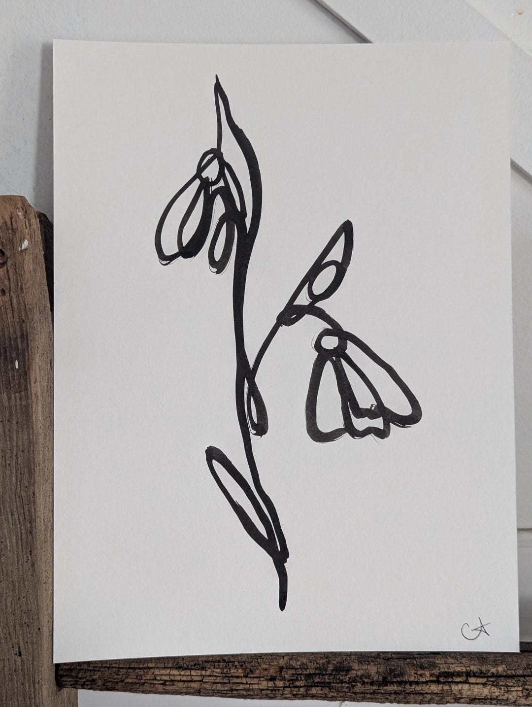 January Birth Flower Snowdrops / Ink Art / Abstract Flower Ink Painting ...