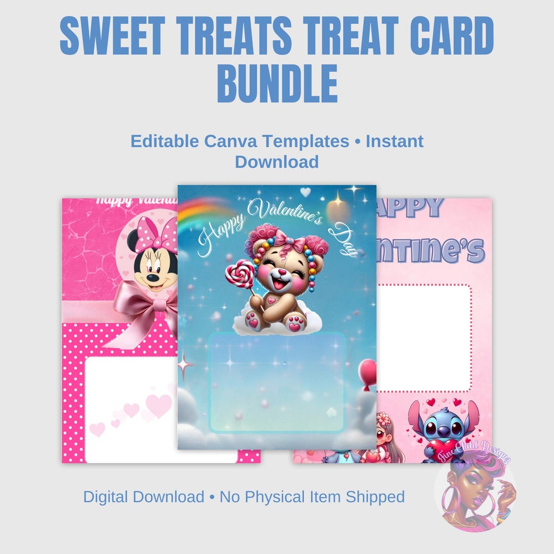 Valentine Treat Card Bundle | Editable Canva Template (digital Download ...