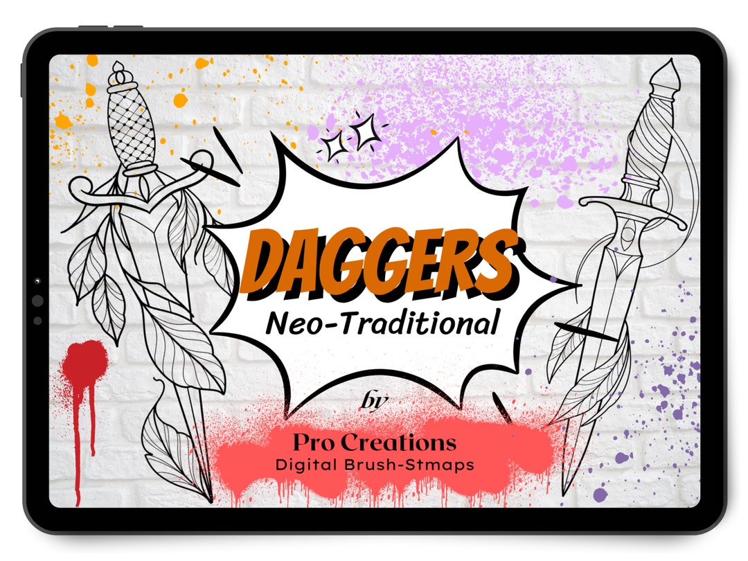 Neo Traditional Dagger Procreate Brush Set Dagger Tattoo - Etsy