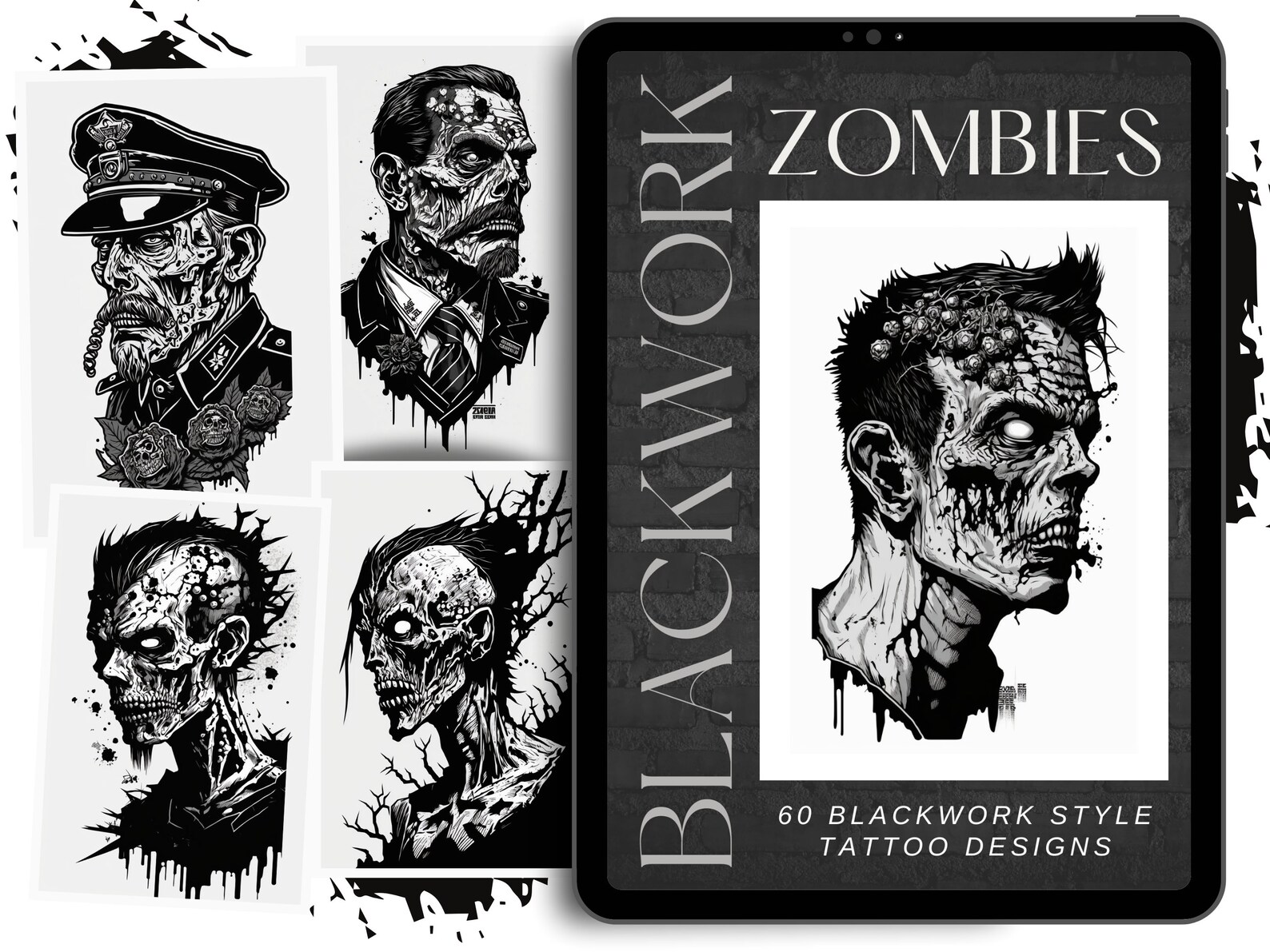 Blackwork Tattoo Designs 'zombies' Tattoo Flash Sheet PDF Downloadable ...