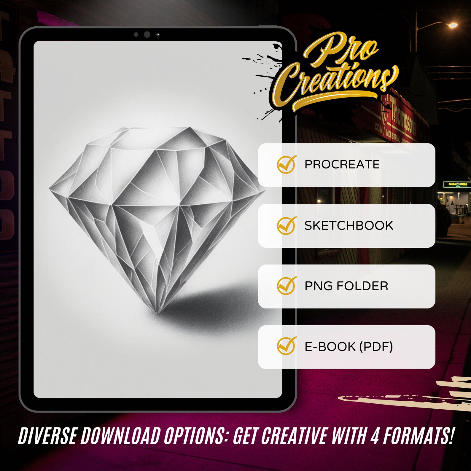 100 Diamond Procreate Brush Stamps Tattoo Designs Digital Art Procreate ...
