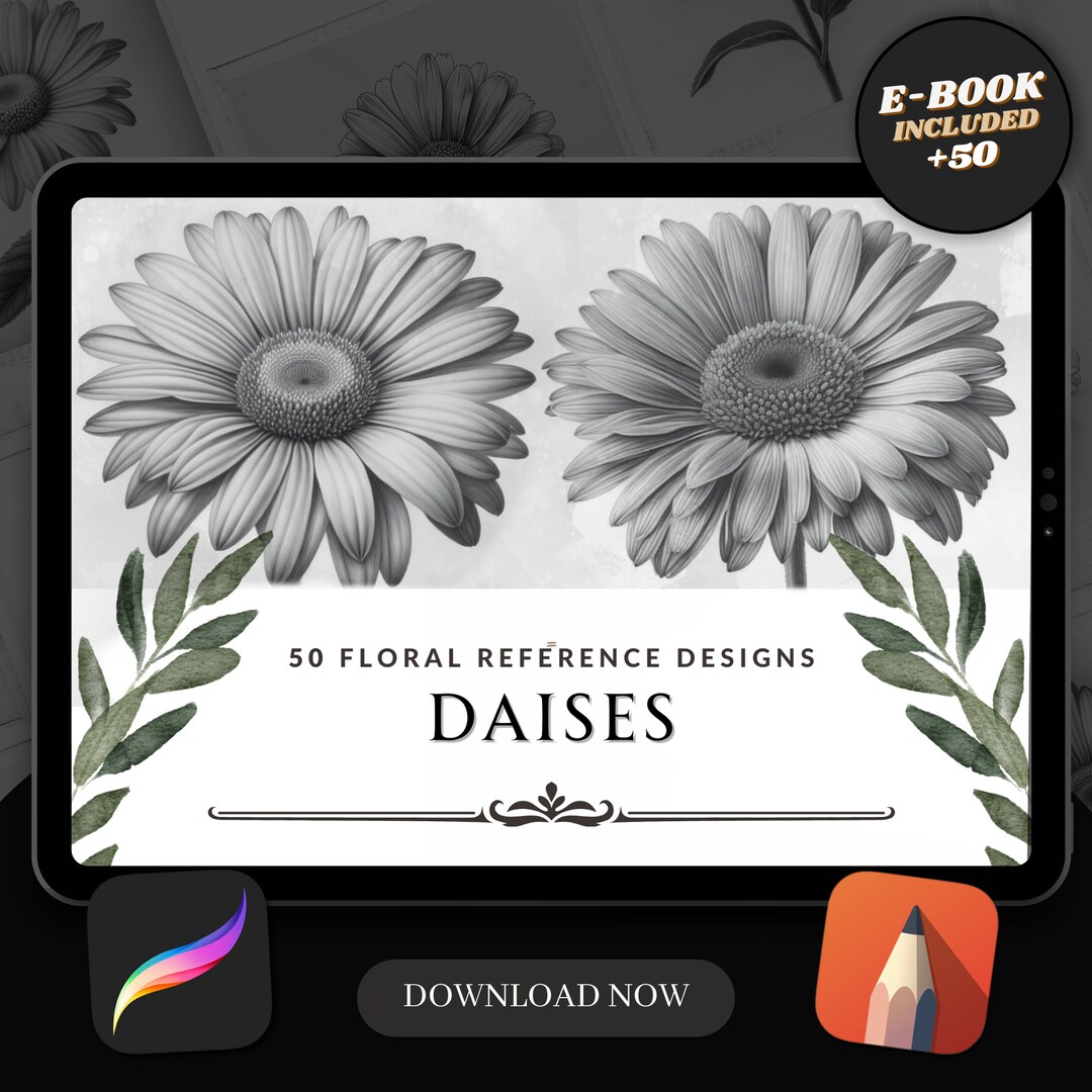 50 Daisies Procreate Brush Stamps: Tattoo & Digital Art Designs - Etsy
