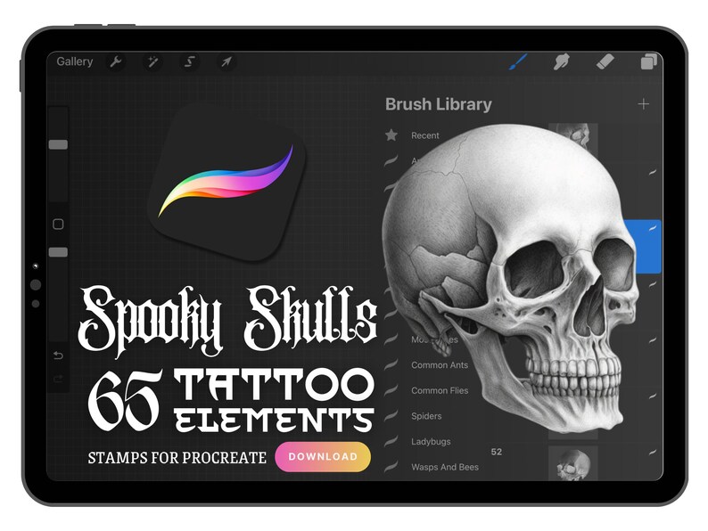 Procreate Brushes 'spooky Skulls ' Tattoo Design / - Etsy