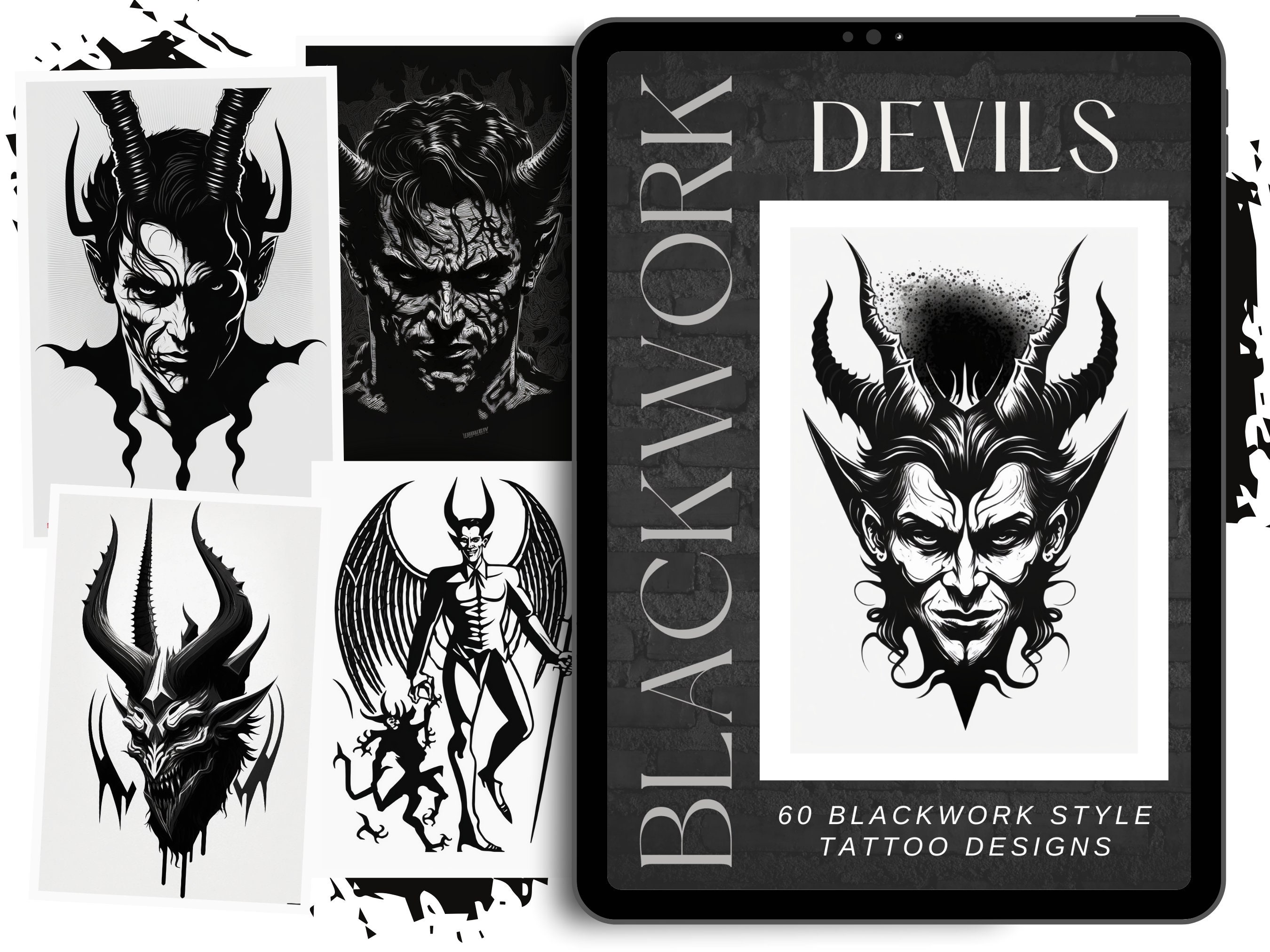 Blackwork Tattoo Designs 'devils' Tattoo Flash Sheet PDF Downloadable ...