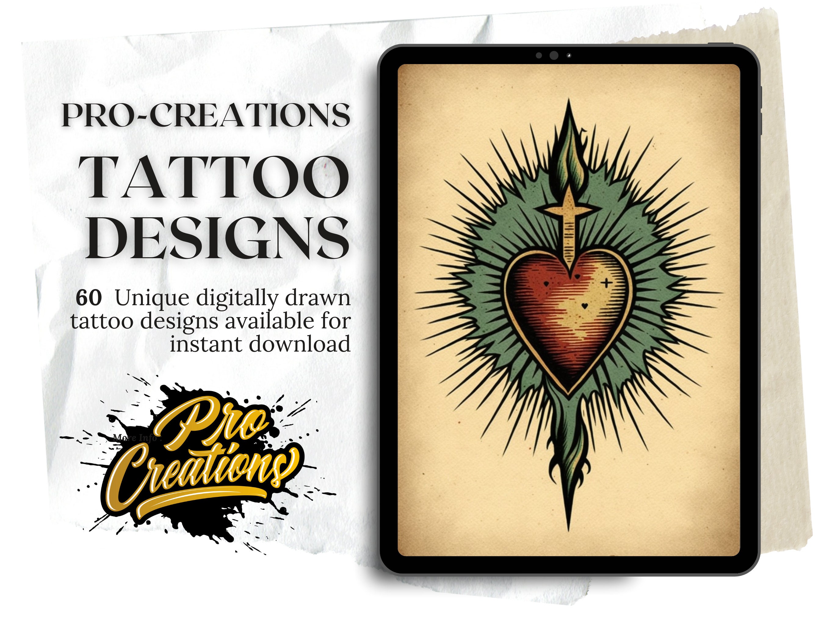 Traditional Tattoo Designs 'hearts' Tattoo Flash Sheet Pdf Downloadable ...