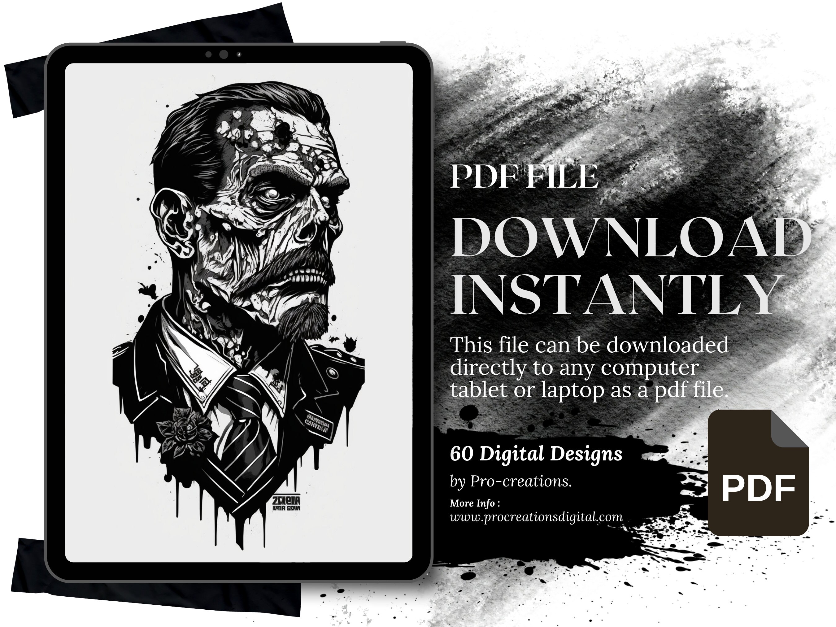 Blackwork Tattoo Designs 'zombies' Tattoo Flash Sheet PDF Downloadable ...