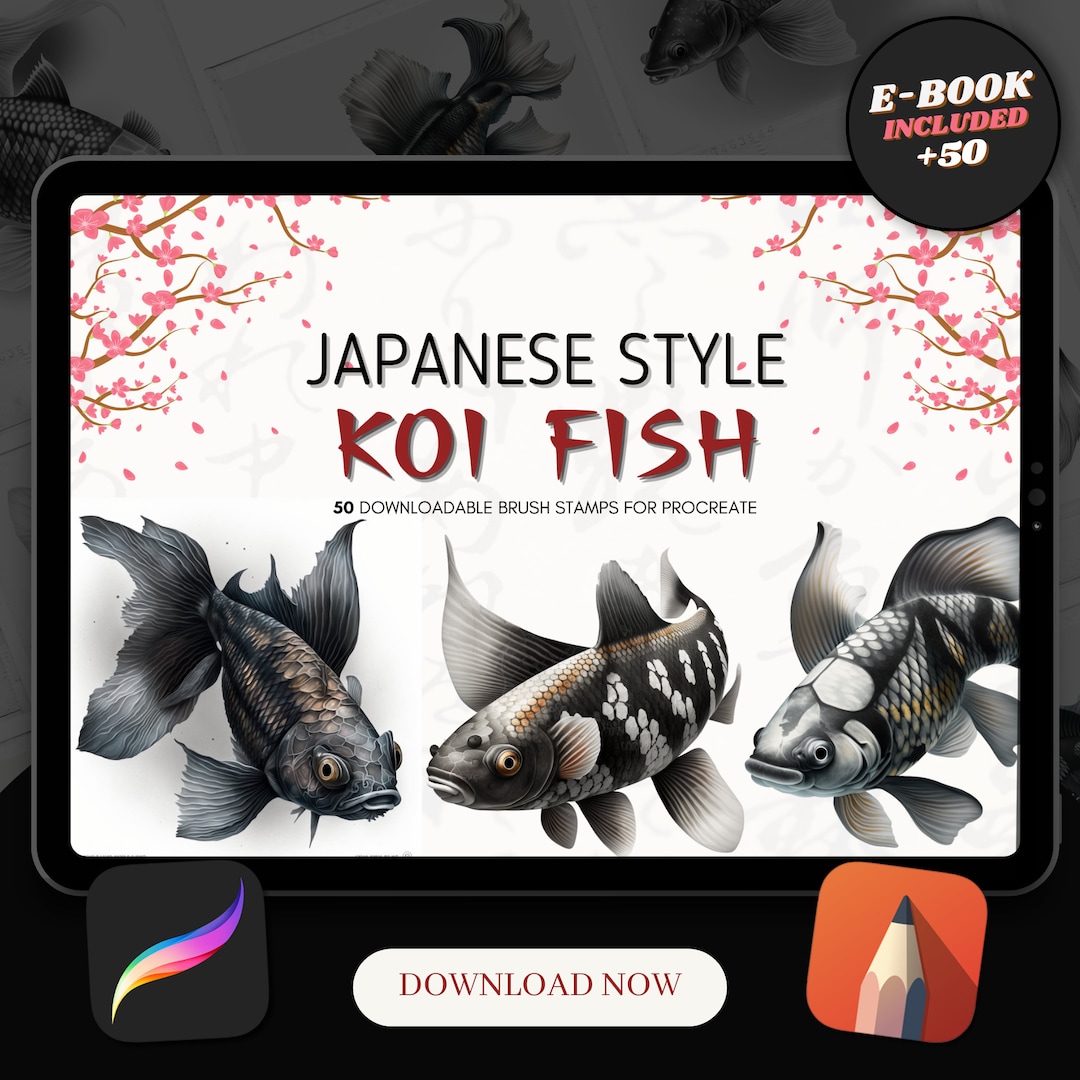 50 Japanese Koi Fish Procreate Brush Stamps | Tattoo Designs | Digital ...
