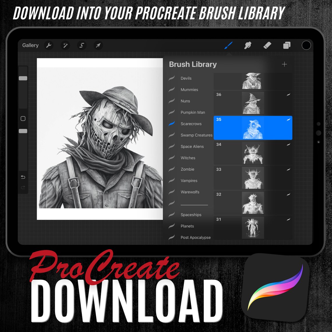 Scarecrow Tattoo Designs: 50 Procreate Brush Stamps (PDF E-book) - Etsy