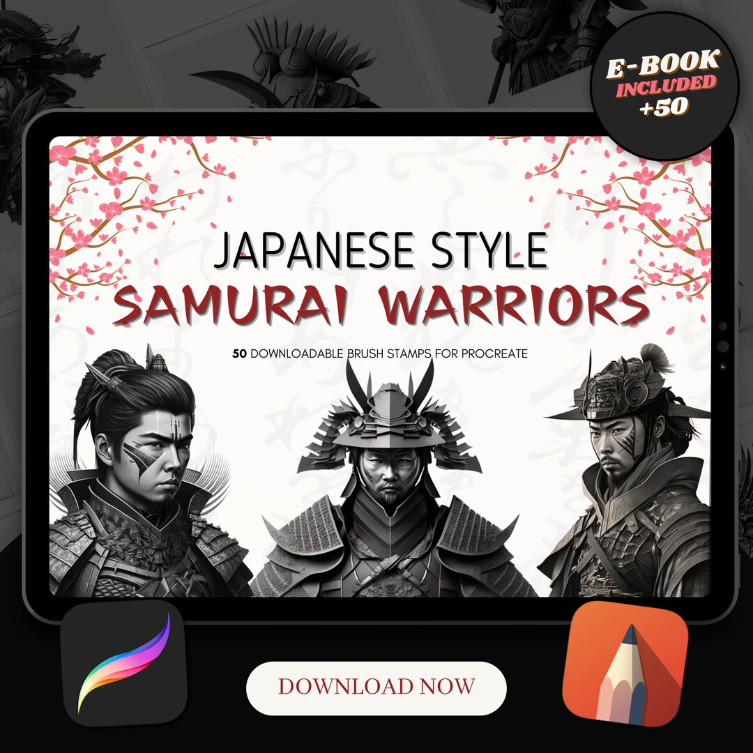 50 Samurai Warriors Procreate Brush Stamps | Tattoo Designs | Digital ...