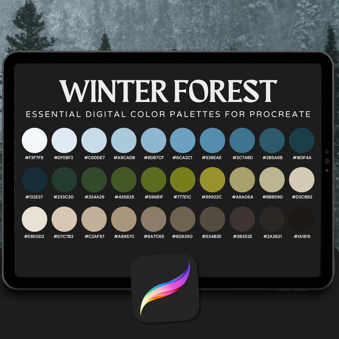Winter Forest Procreate Color Palette – 30 Frosted Woodland Tones for ...