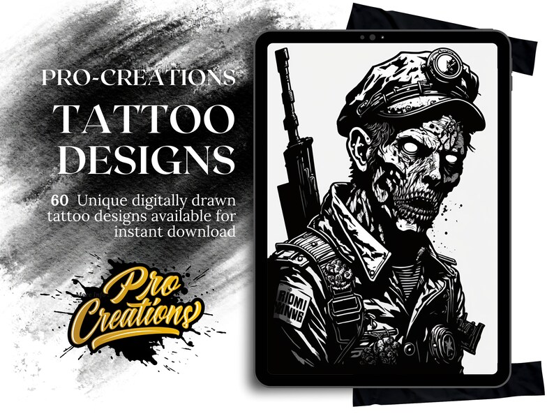 Blackwork Tattoo Designs 'zombies' Tattoo Flash Sheet PDF Downloadable ...