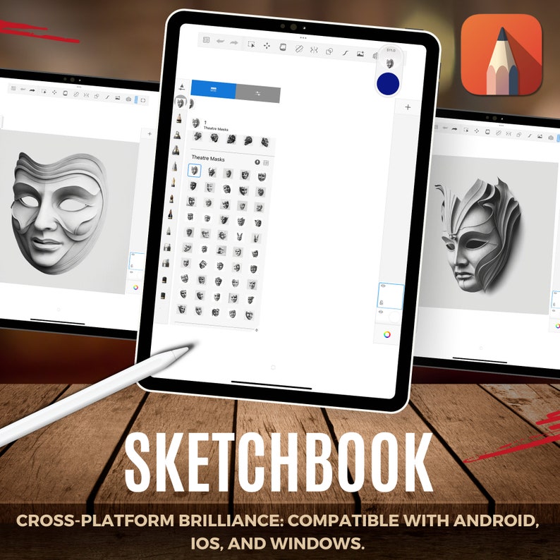 50 Theatre Mask Procreate Brush Stamps Tattoo Designs Digital Art ...