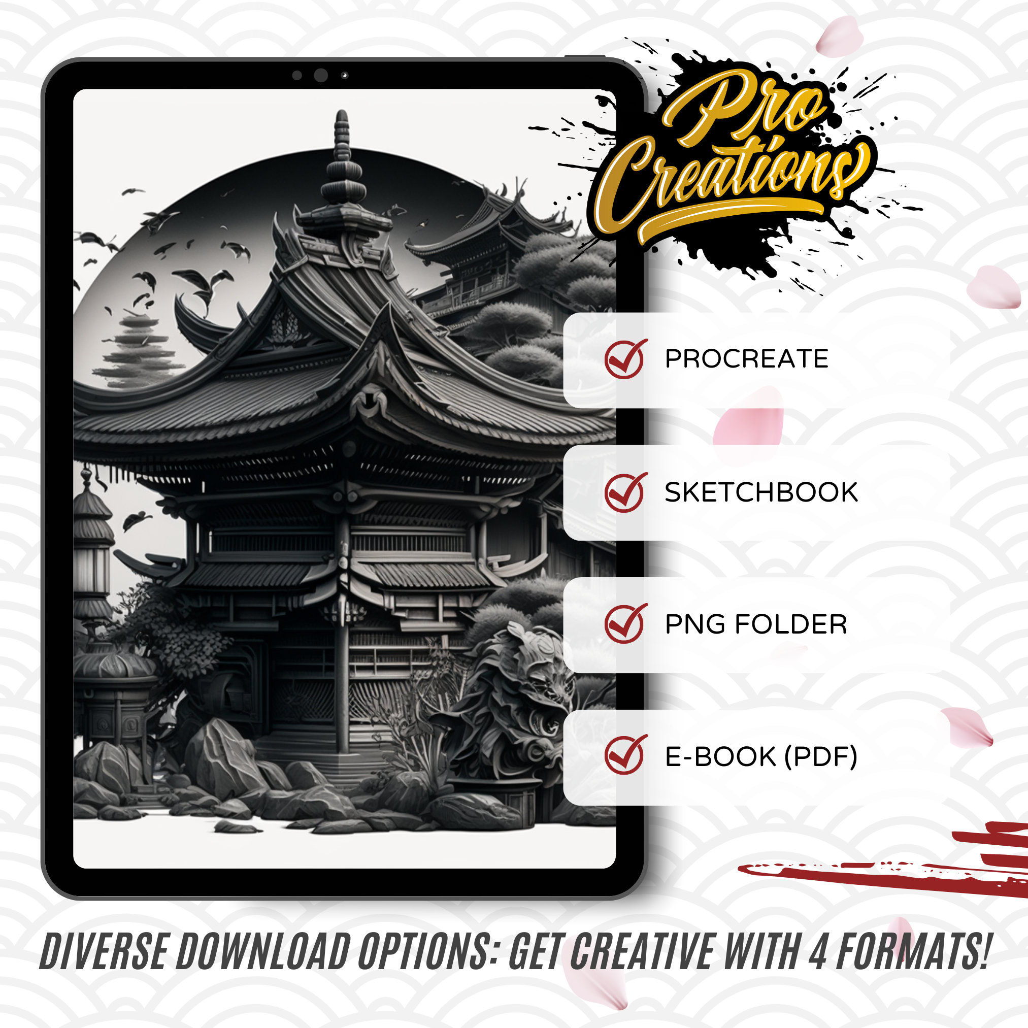 50 Japanese Temple Procreate Brush Stamps Tattoo Designs Digital Art ...
