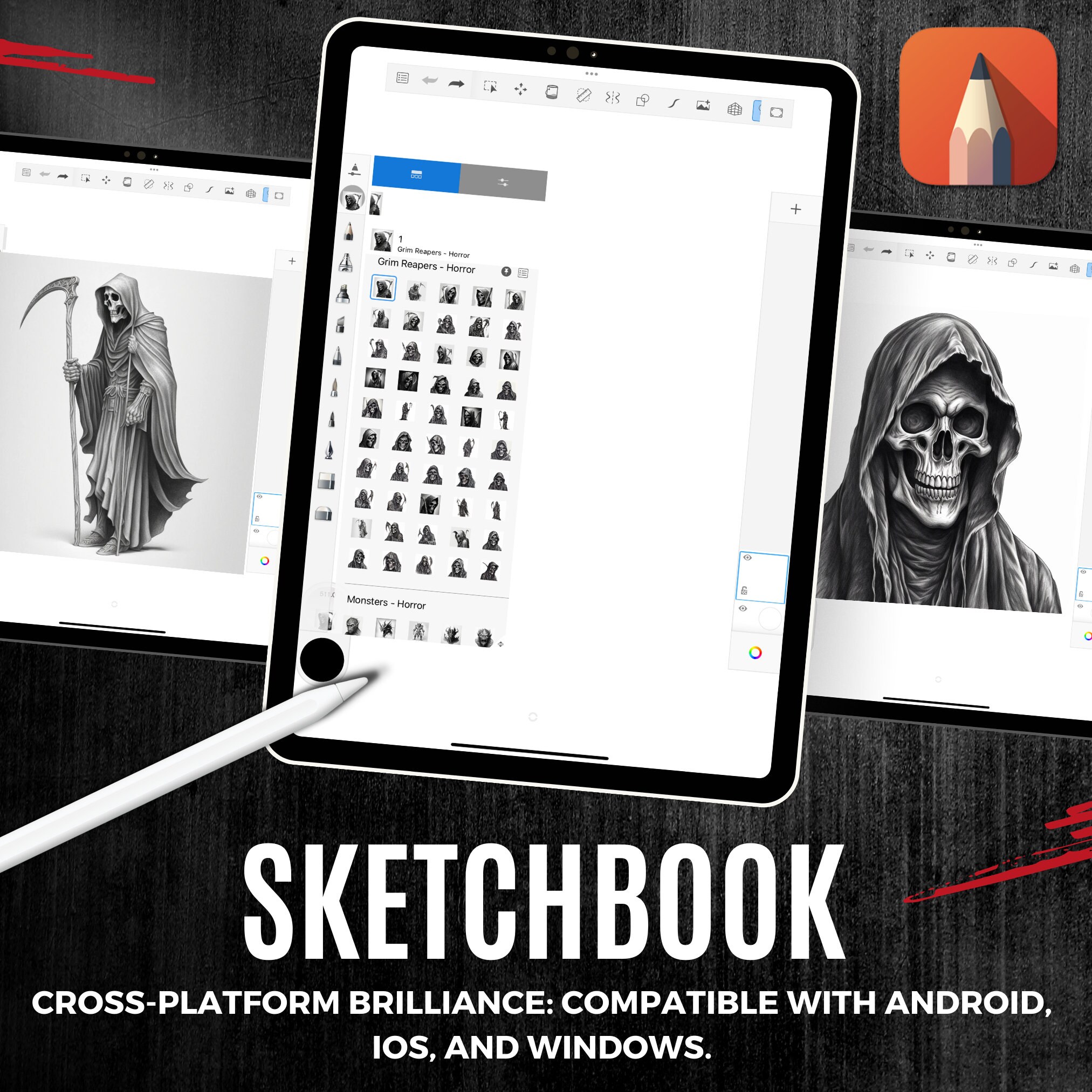 50 Grim Reaper Procreate Brush Stamps Tattoo Designs Digital Art ...