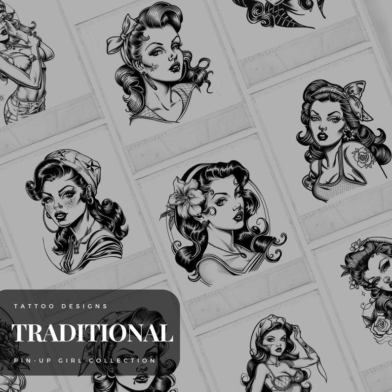 Traditional Pin-up Girl Tattoo Designs Procreate Brushes Tattoo Flash ...