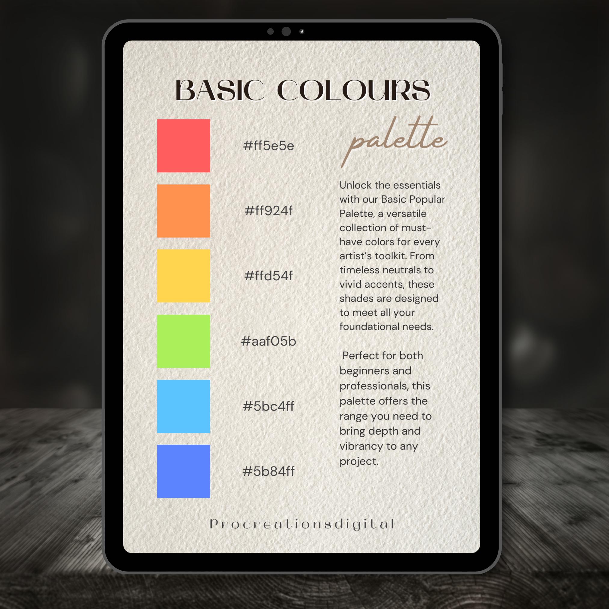 Basic Colors Digital Palette – 30 Essential Procreate Shades for ...