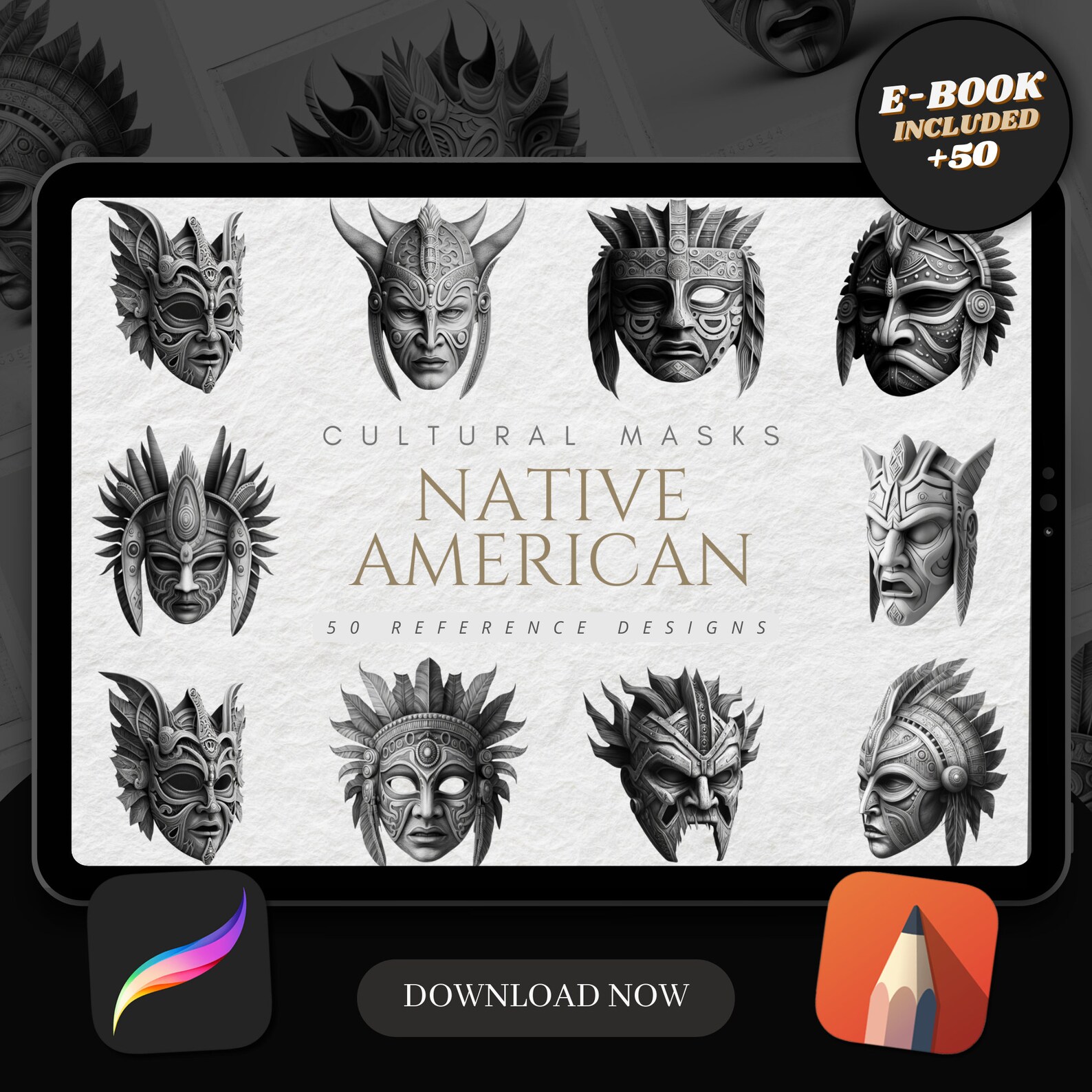 50 Native American Shaman Mask Procreate Brush Stamps | Tattoo Designs ...