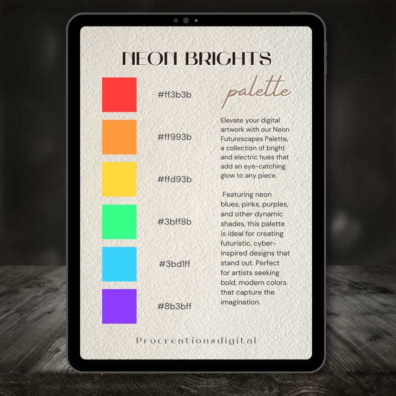 Neon Brights Procreate Color Palette 30 Vibrant & Electric Shades for ...