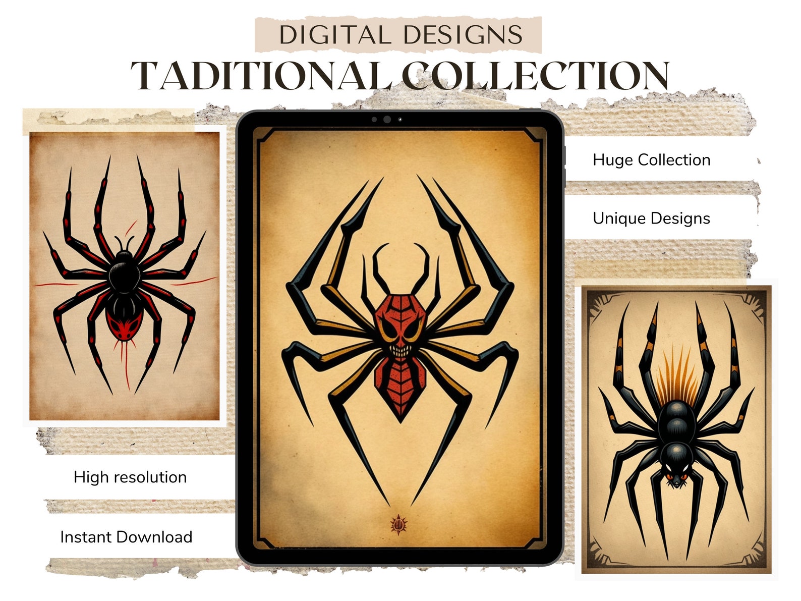 Traditional Tattoo Designs 'spiders' Tattoo Flash Sheet Pdf ...