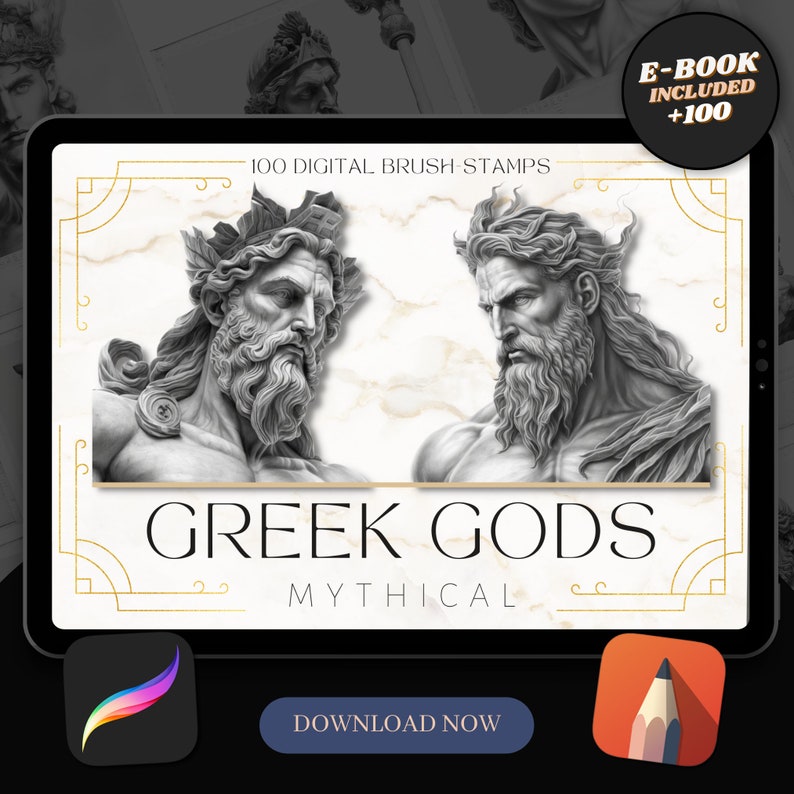 100 Greek Gods Procreate Brush Stamps Tattoo Designs Digital Art ...