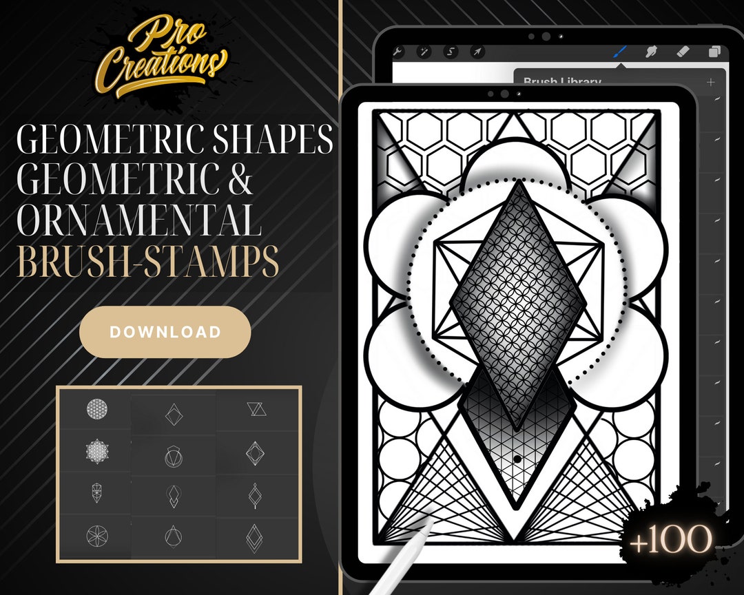 100 Geometric Brushes Procreate Brush Set Geometric Tattoo - Etsy