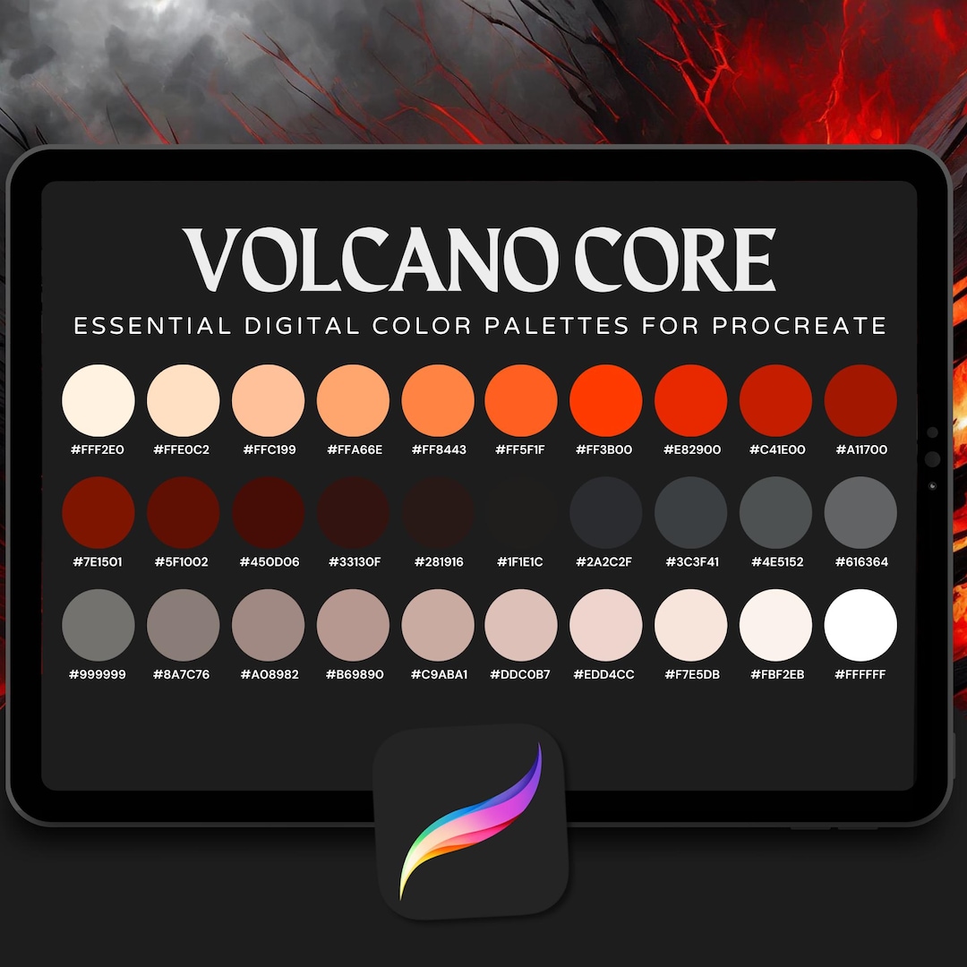 Volcano Core Procreate Color Palette – 30 Molten Lava Tones for Tattoo ...