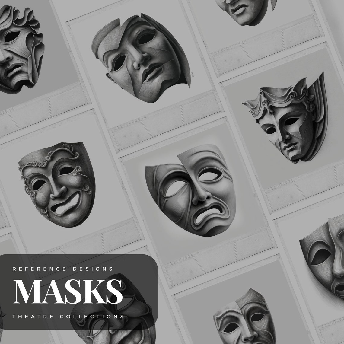 50 Theatre Mask Procreate Brush Stamps Tattoo Designs Digital Art ...