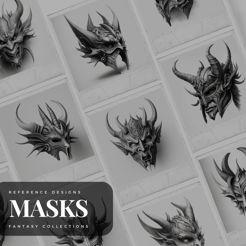 50 Fantasy Creature Mask Procreate Brush Stamps Tattoo Designs Digital ...