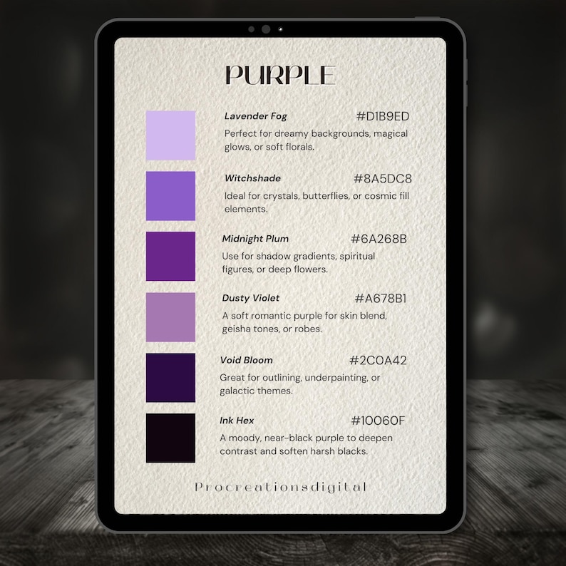 Purple Spectrum Tattoo Colour Palette for Procreate – 30 Ink Swatches ...