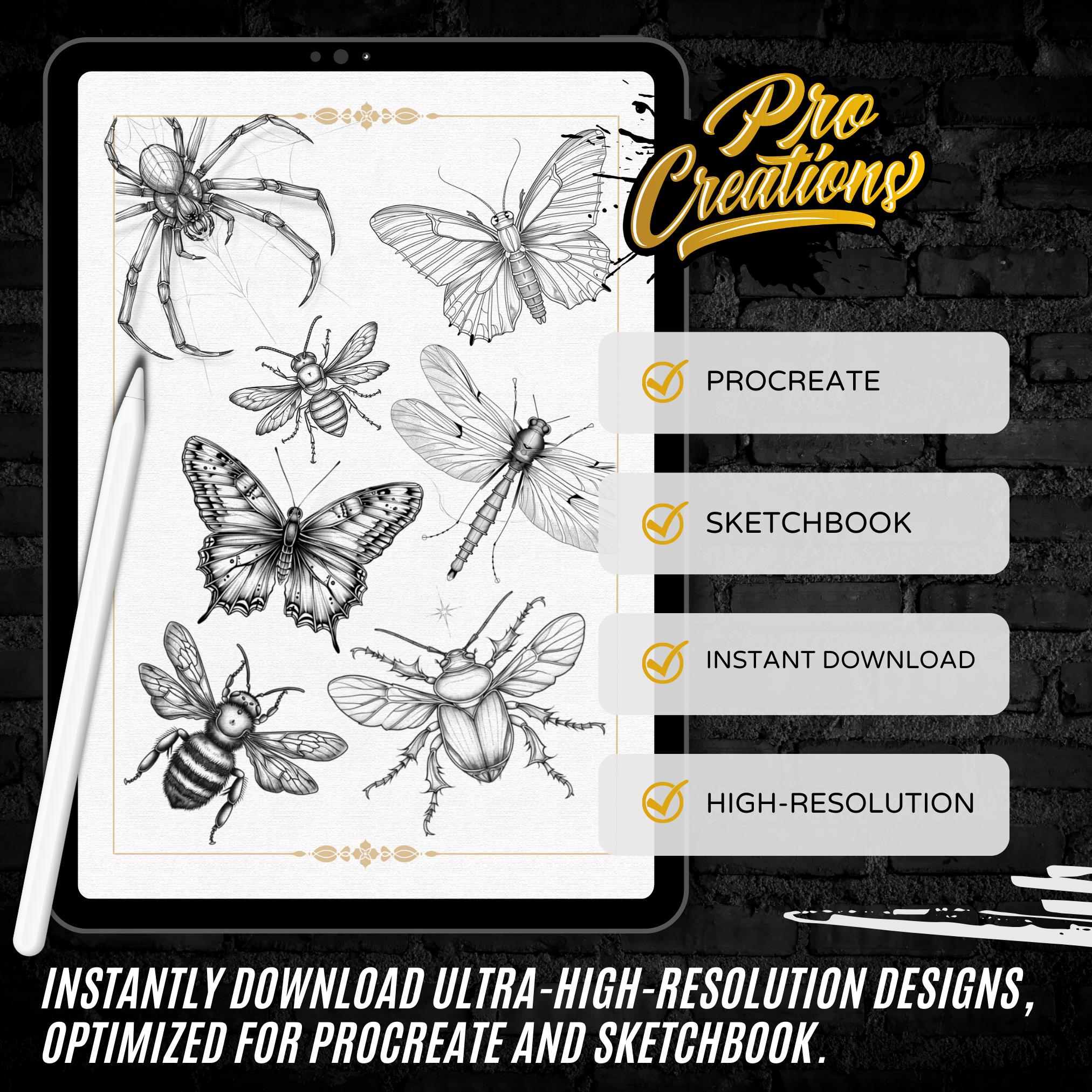 Fineline Insect Tattoo Stencil Brush Pack: Procreate & Sketchbook ...