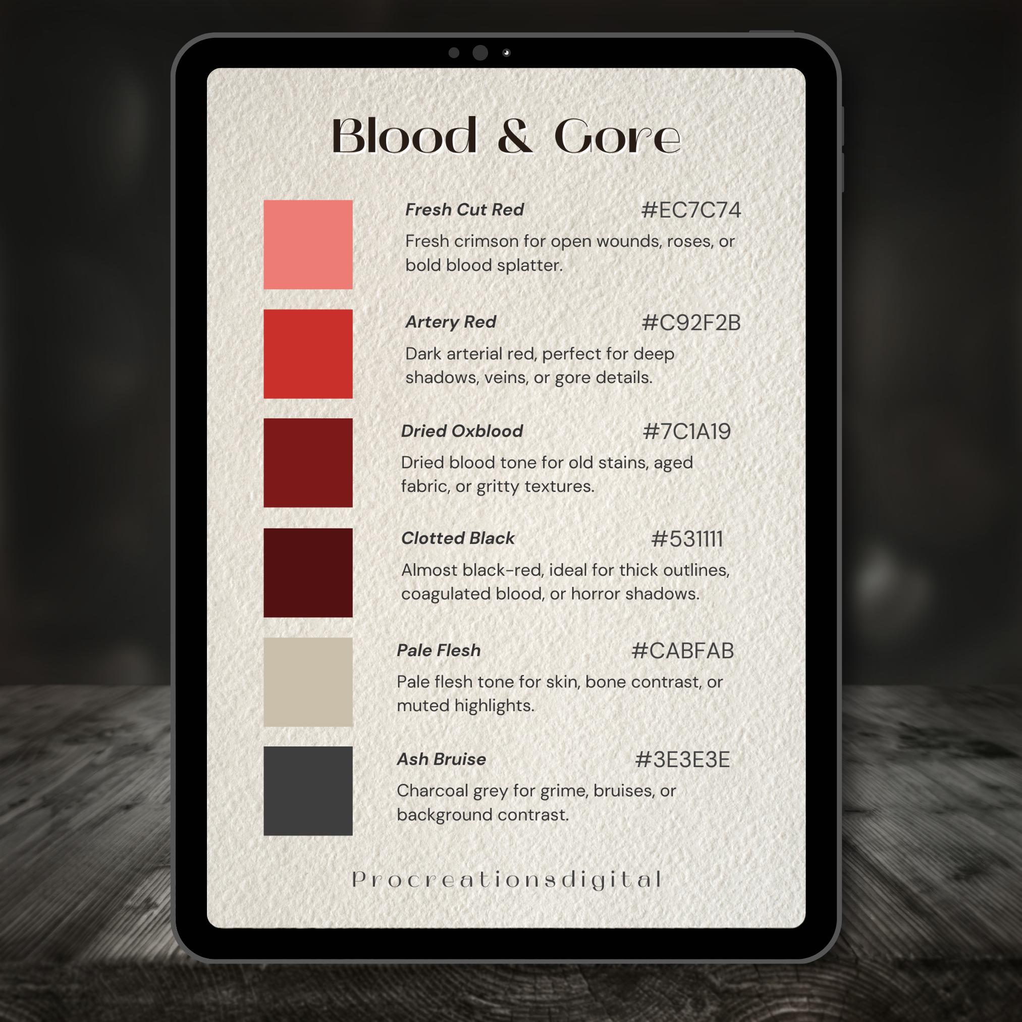 Blood & Gore Procreate Color Palette – 30 Horror Red Tones for Tattoo ...